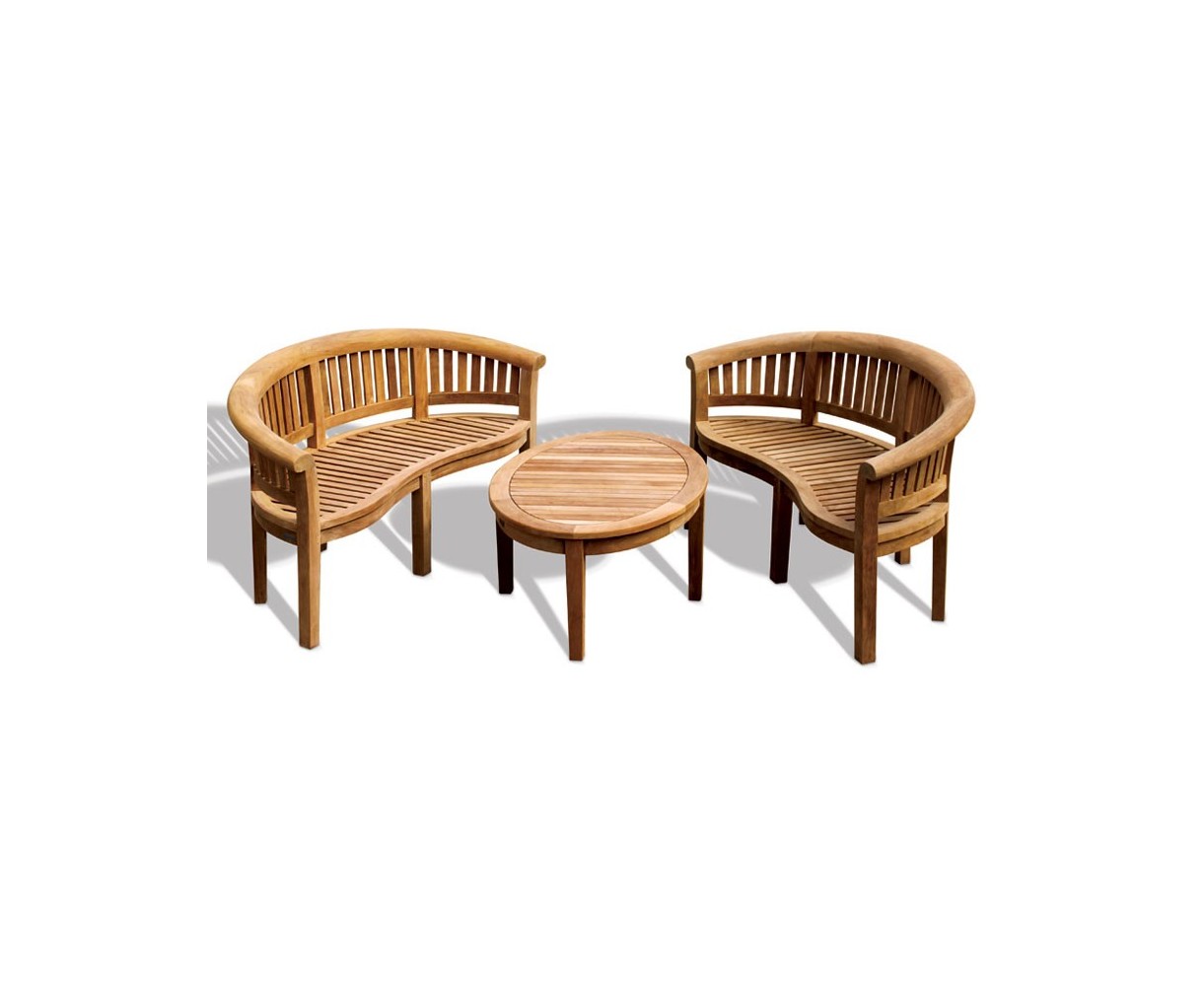 Teak Banana Bench and Coffee Table Conversation Set