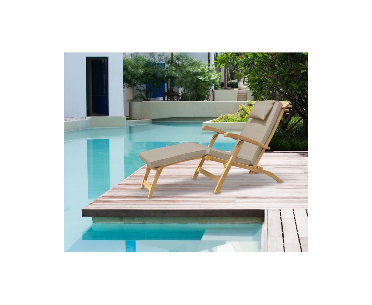 Halo Teak Steamer Chair with Cushion & Brass Fittings