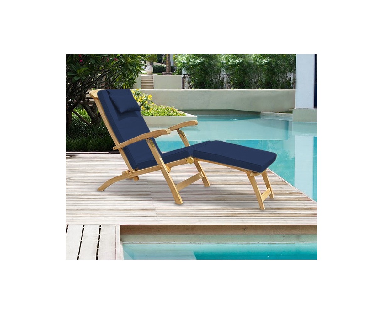 Halo Teak Steamer Chair with Cushion & Brass Fittings
