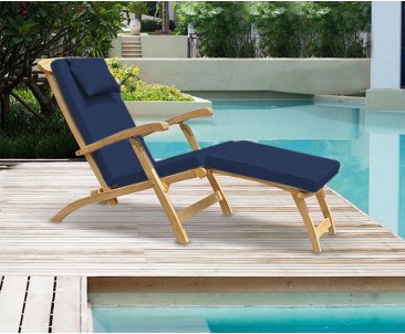 Halo Teak Steamer Chair with Cushion & Brass Fittings