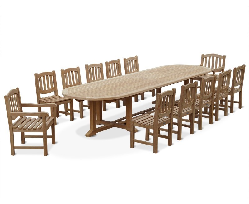 Hilgrove 12 Seater Teak Oval Dining Set with Armchairs and Side Chairs