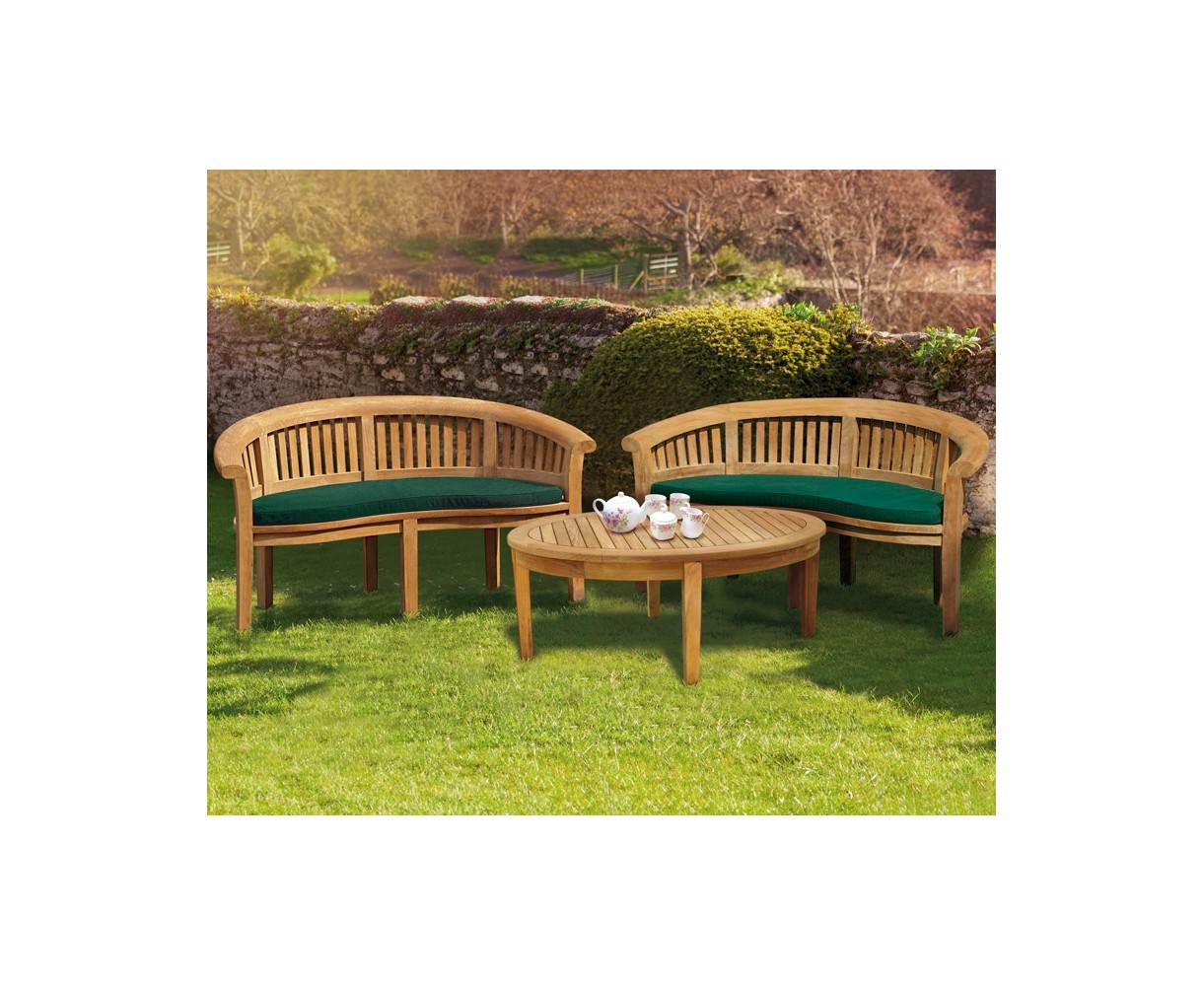 Teak Banana Bench and Coffee Table Conversation Set