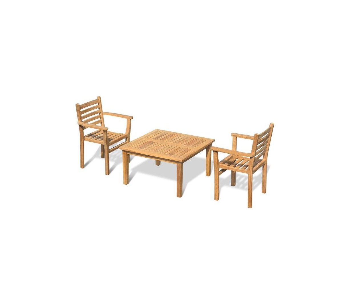 Hilgrove Teak Garden Coffee Table and 2 Yale Stacking Chairs Set