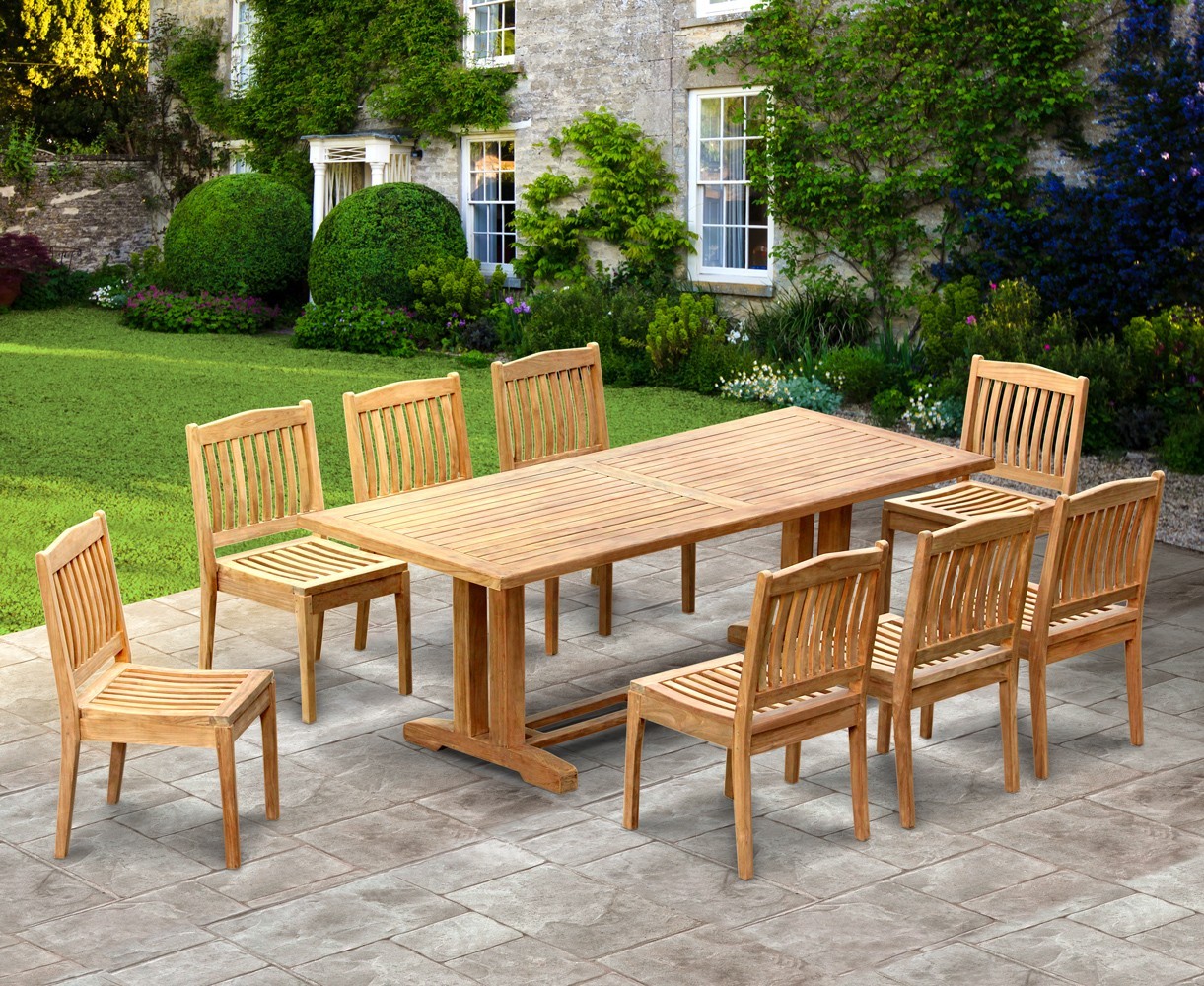 Cadogan Outdoor Pedestal Table 2.25m & 8 Hilgrove Stacking Chairs