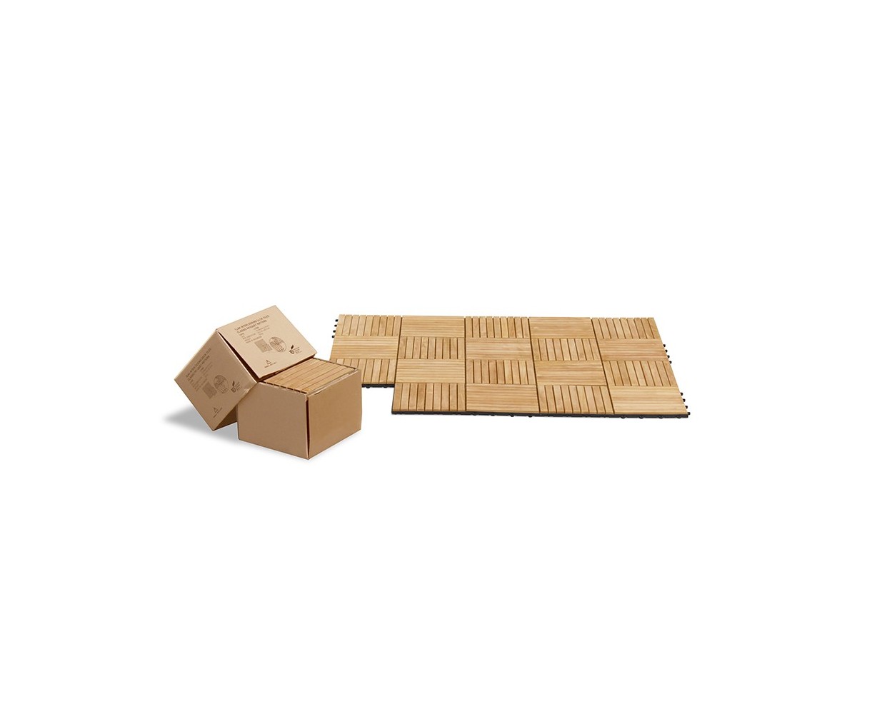 Classic Parquet Pattern 0.9m2 Teak Interlocking Deck Tiles - 10pcs