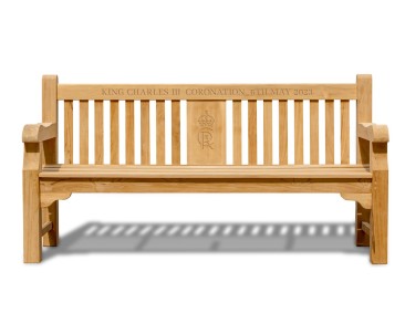 Balmoral Teak King Charles III Coronation Bench, Royal Cypher - 1.8m