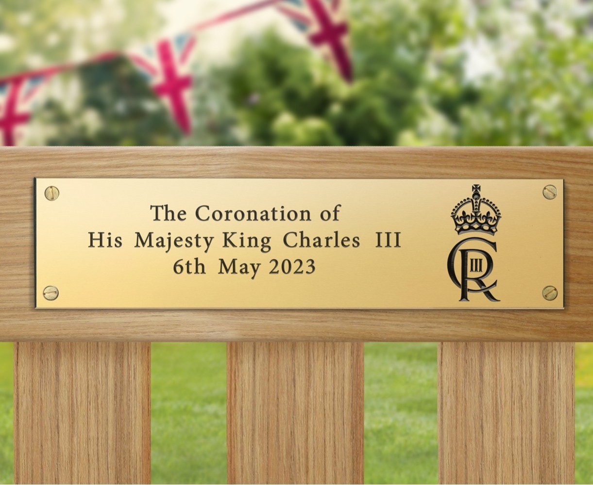King Charles III Royal Cypher Engraved Brass Plaque - 200x50mm