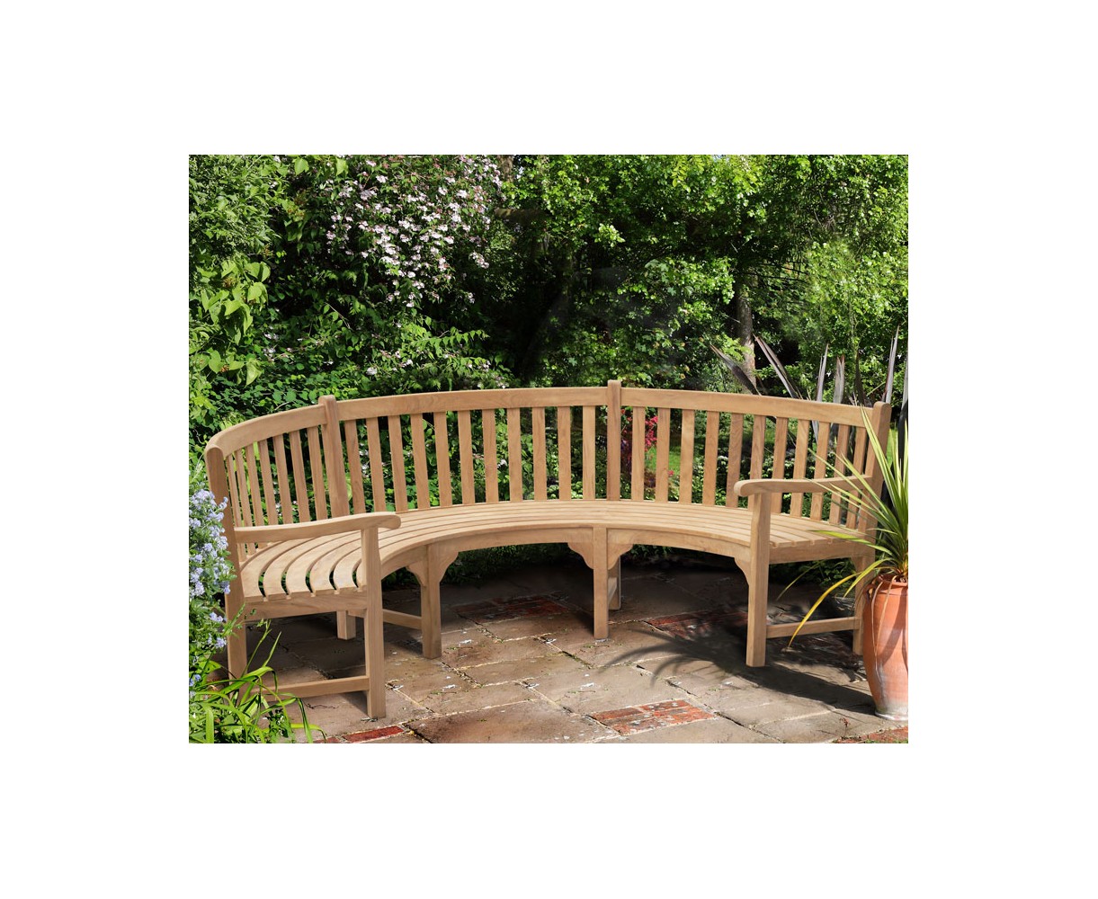 Henley Teak Curved Wooden Bench With Arms