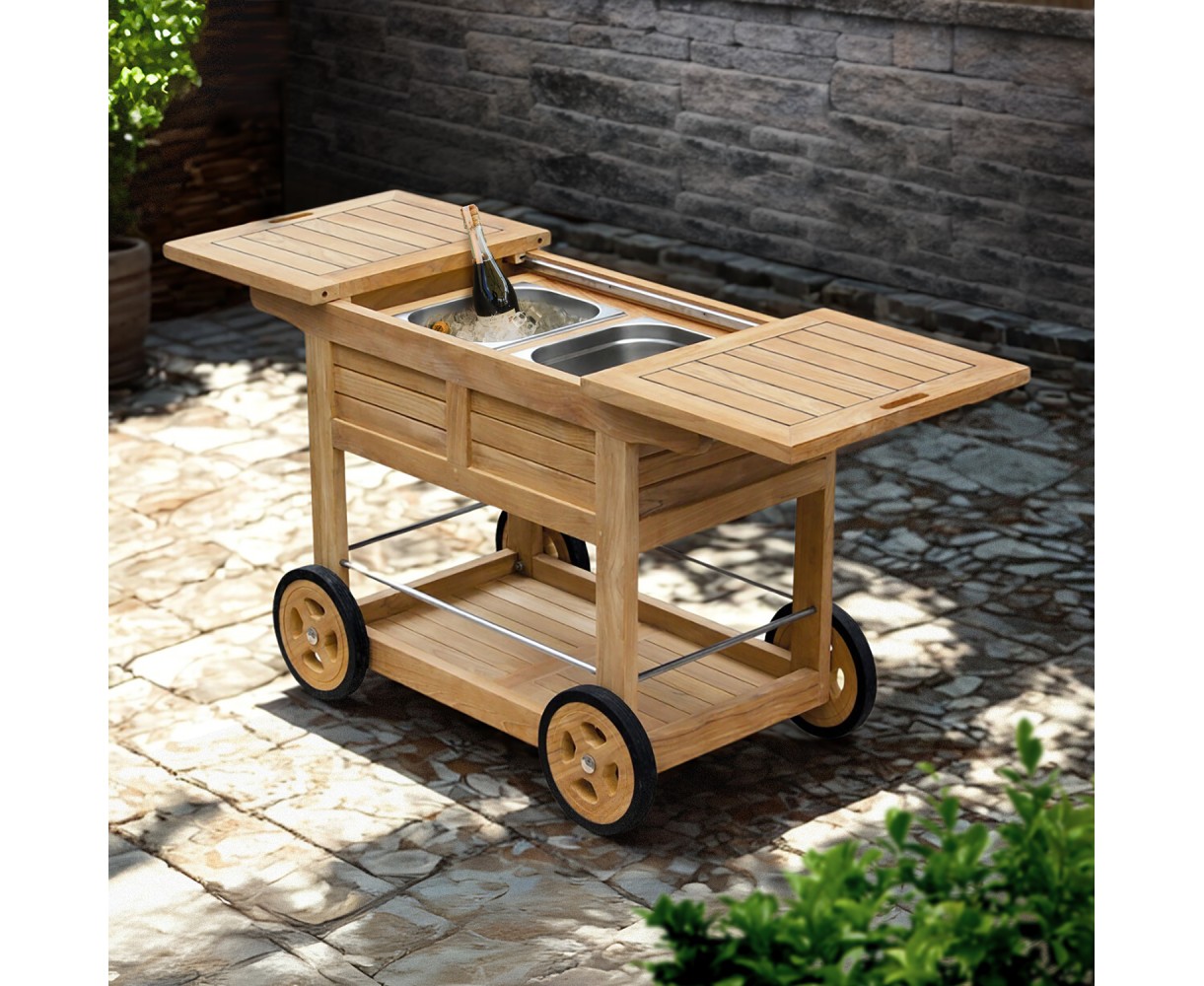 Teak Ice Bucket Bar Trolley