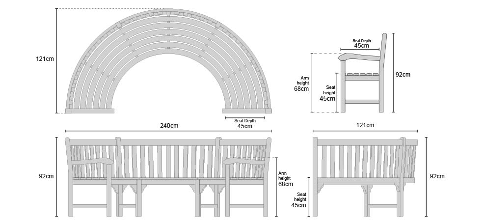 Henley Teak Curved Garden Bench | Semi Circle Bench