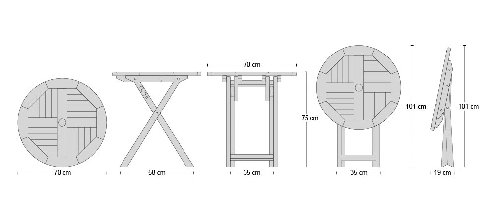 Suffolk Teak Round Folding Table - 70cm