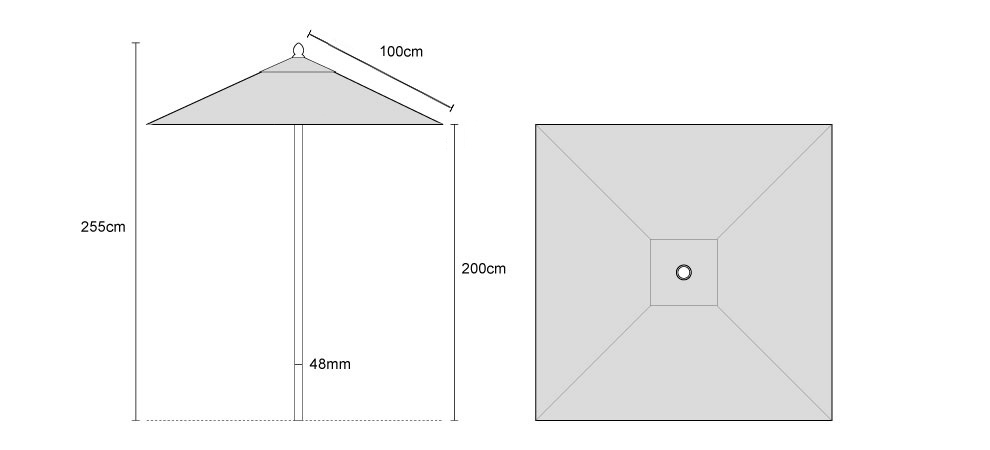 2m Square Parasol – Tilting